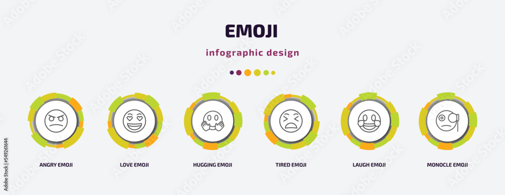 emoji infographic template with icons and 6 step or option. emoji icons ...