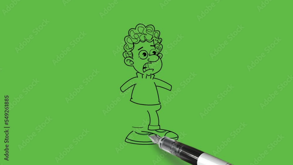 Draw young boy crying face with tears, round eyes, curly brown hair ...