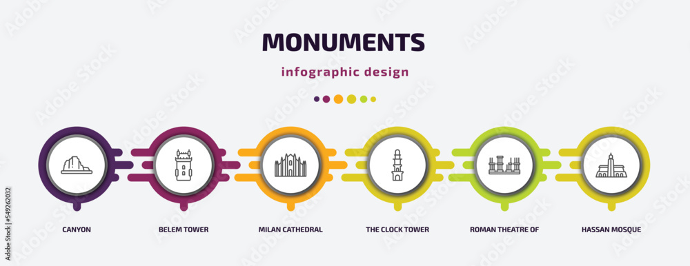 monuments infographic template with icons and 6 step or option ...
