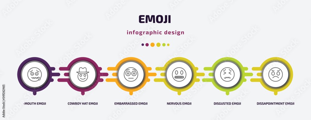 emoji infographic template with icons and 6 step or option. emoji icons ...