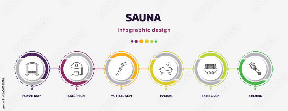 sauna infographic template with icons and 6 step or option. sauna icons ...