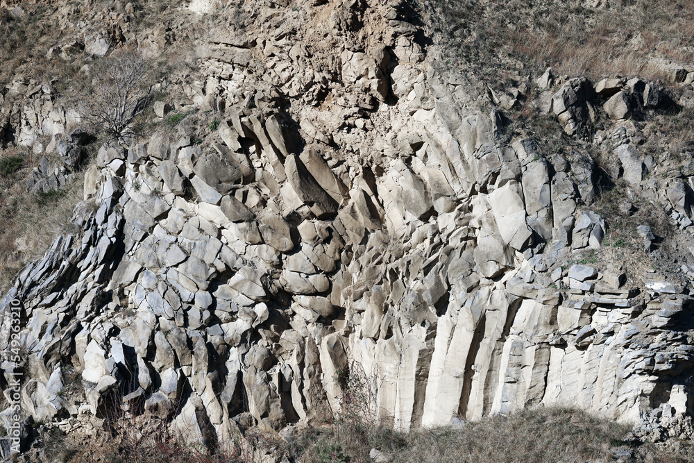 Columns of basalt from Racos are the result of volcanic activity who ...