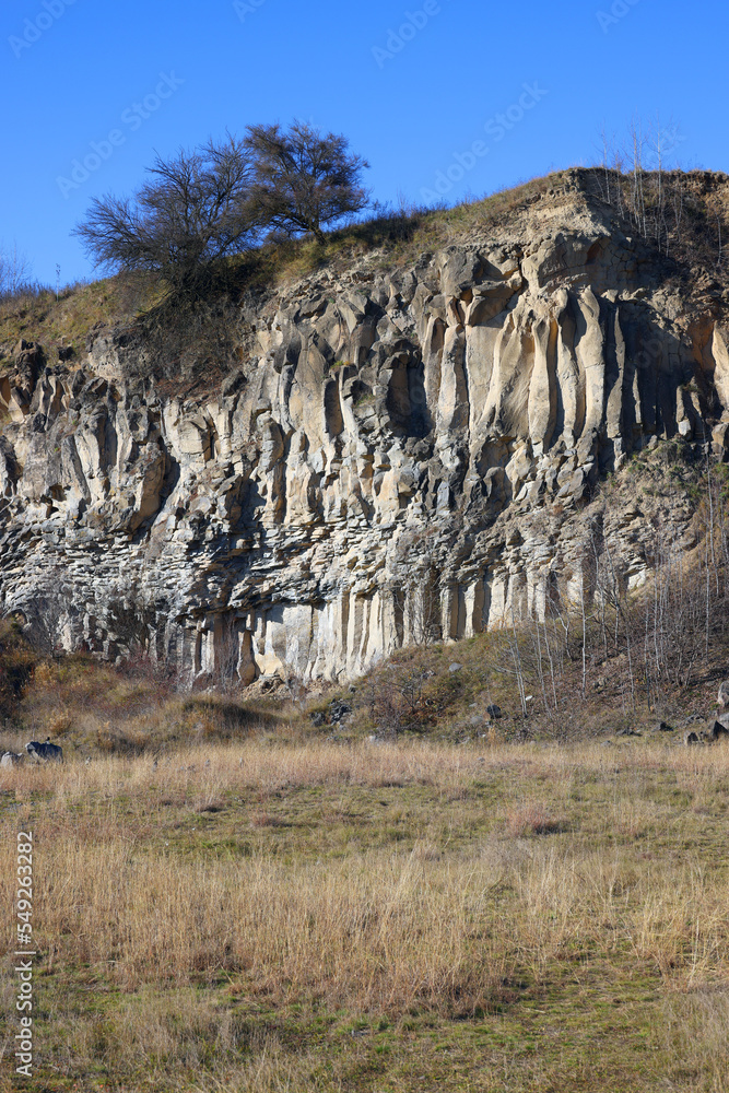 Columns of basalt from Racos are the result of volcanic activity who ...