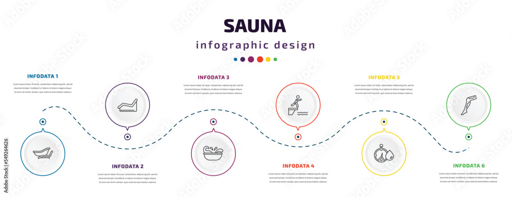 Vetor de sauna infographic element with icons and 6 step or option ...