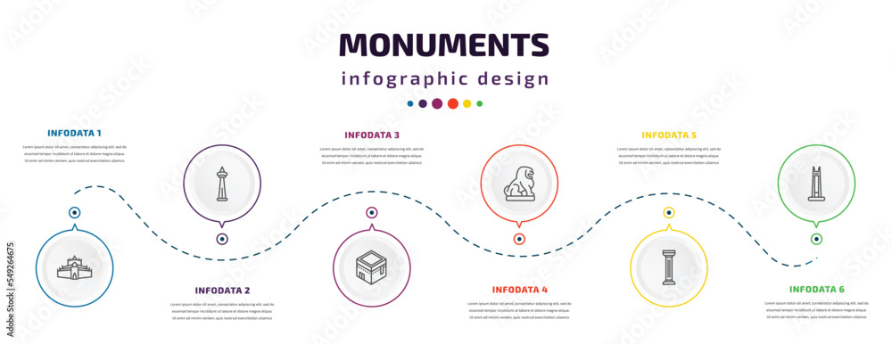 monuments infographic element with icons and 6 step or option ...