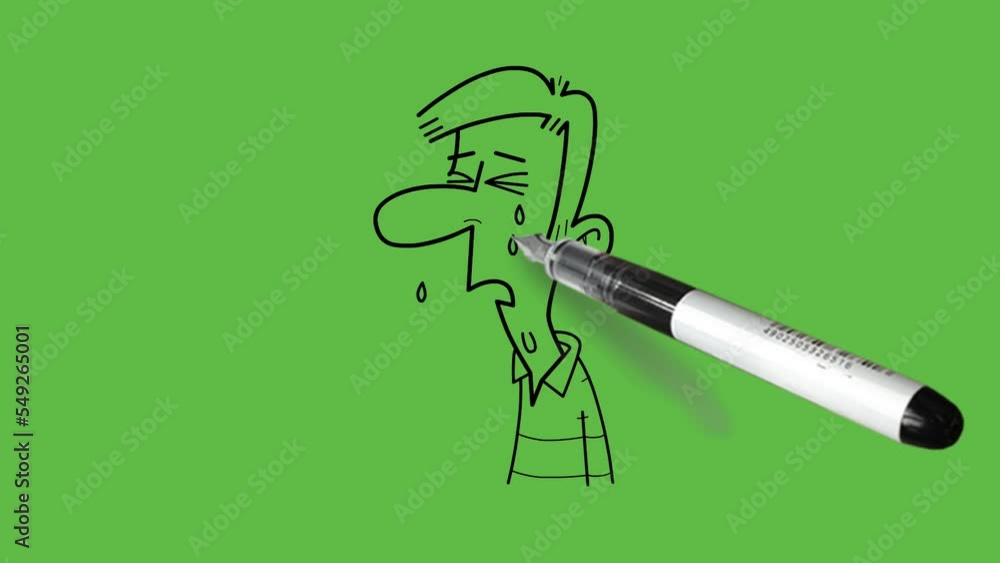 Draw young boy weeping face with tears, long nose, brown hair wearing ...