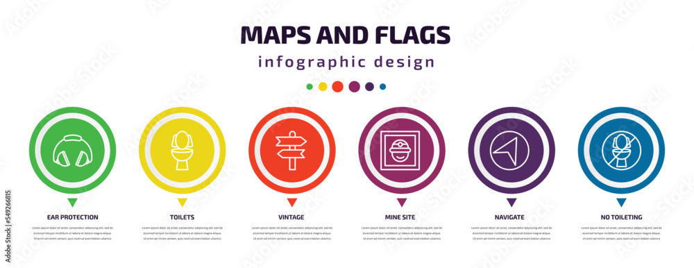maps and flags infographic element with icons and 6 step or option ...