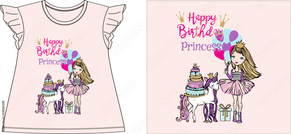 Happy Birthday Princess T Shirt Graphic Design Vector Illustration Digital File Stock Vector