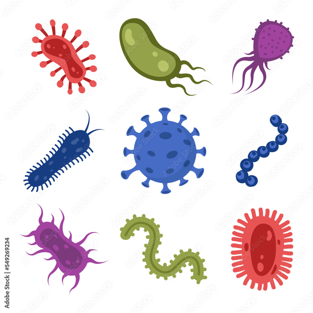 Different bacteria, pathogenic microorganisms, set. Bacteria and germs ... Different bacteria, pathogenic microorganisms, set. Bacteria and germs ...