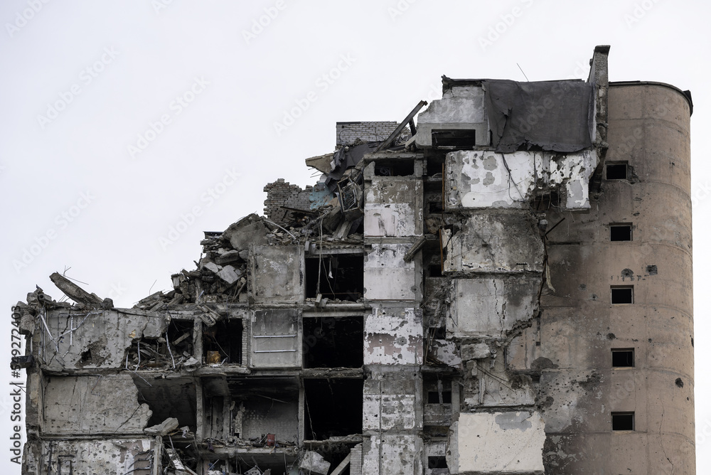destroyed and burned houses in the city Russia Ukraine war Stock Photo ...