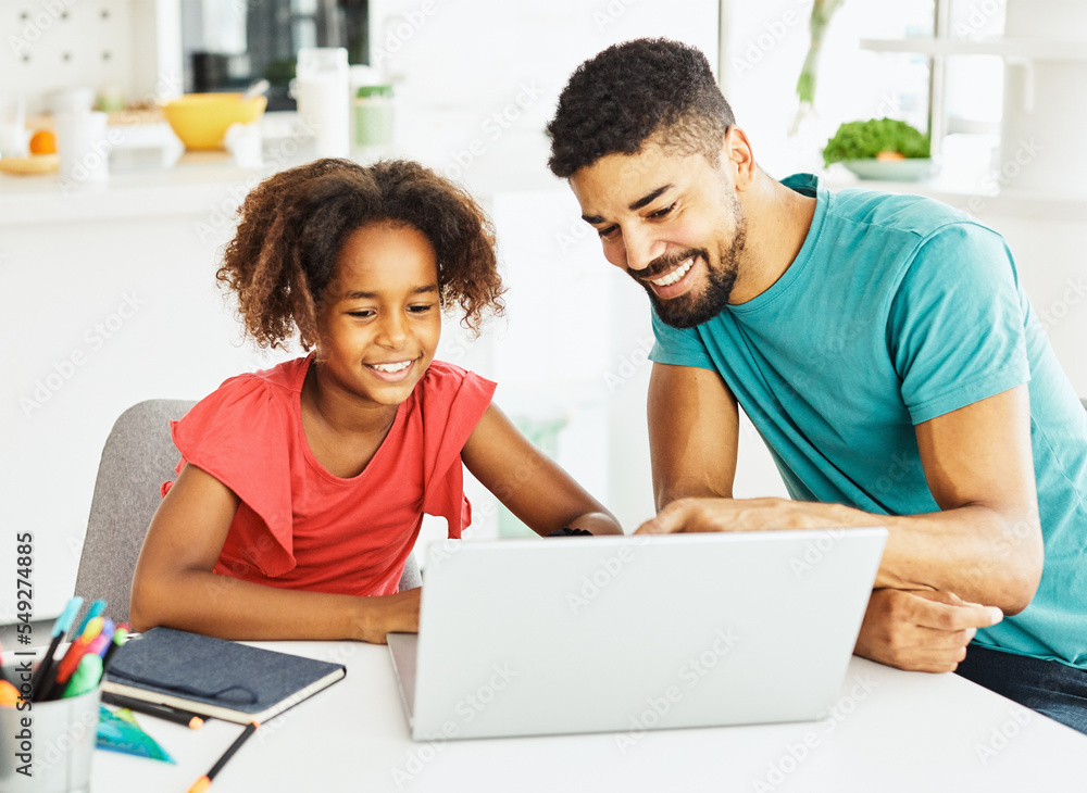 laptop computer education father children daughter girl family ...