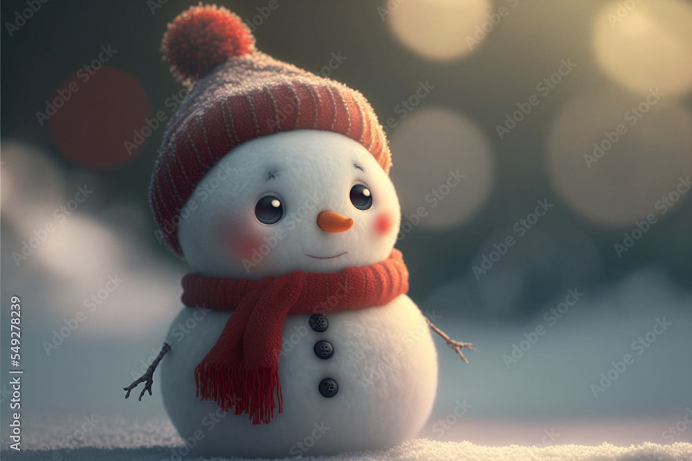 cute snowman standing on snowy field in winter christmas festive. Stock ...