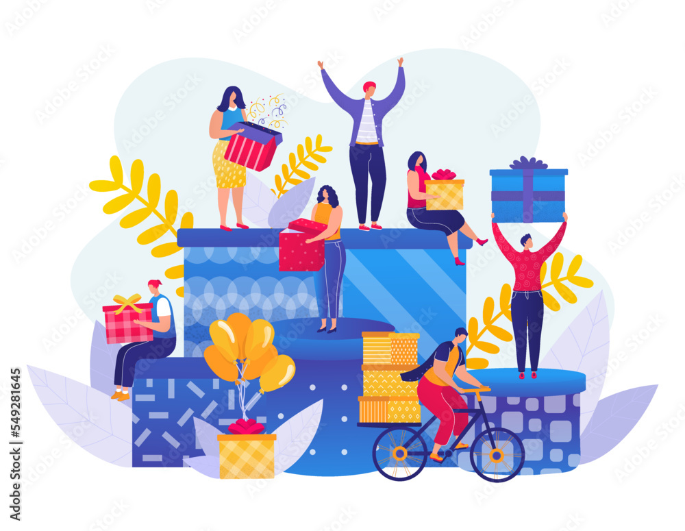 Gift box, flat celebration present for happy people, vector ...