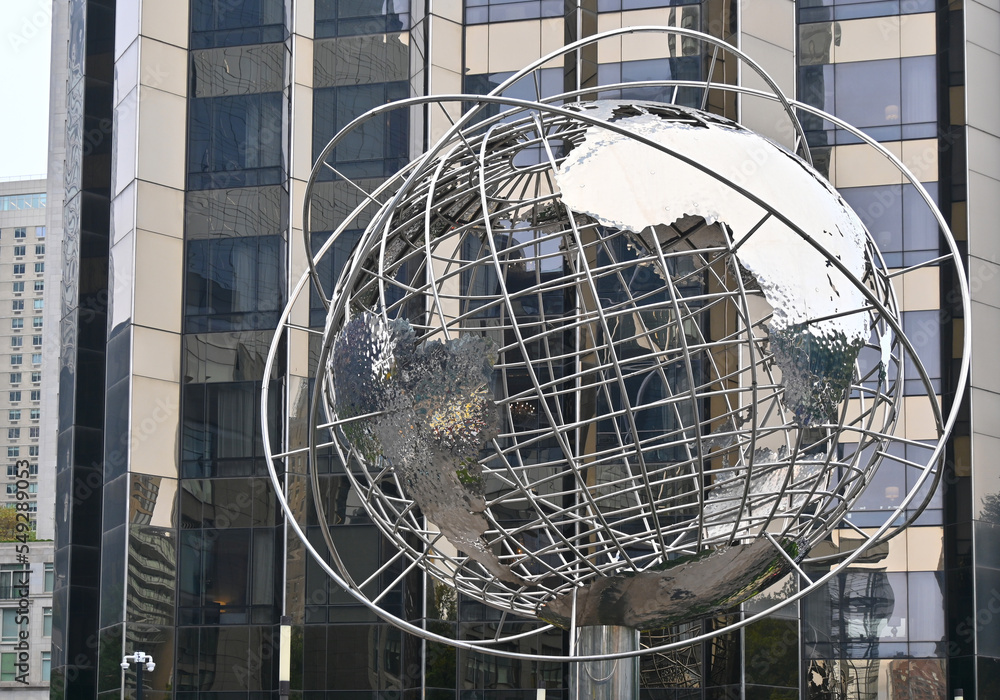 NEW YORK - 23 OCT 2022: Steel Globe at Columbus Circle installed ...