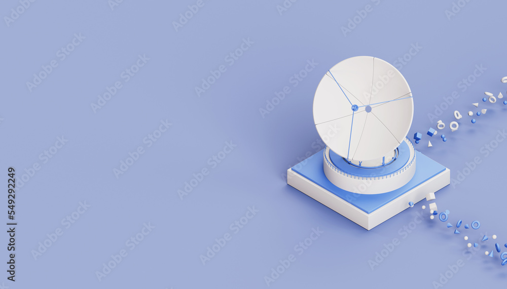 3D isometric illustration of radio telescope, radar dish isolated ...