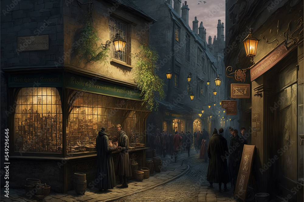 Concept art of medieval London streets, with glimmers emanating from ...