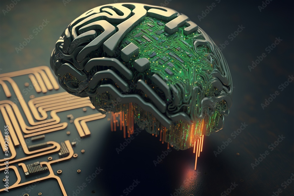 Illustration about the synthesis of human brain and computer. Made by ...