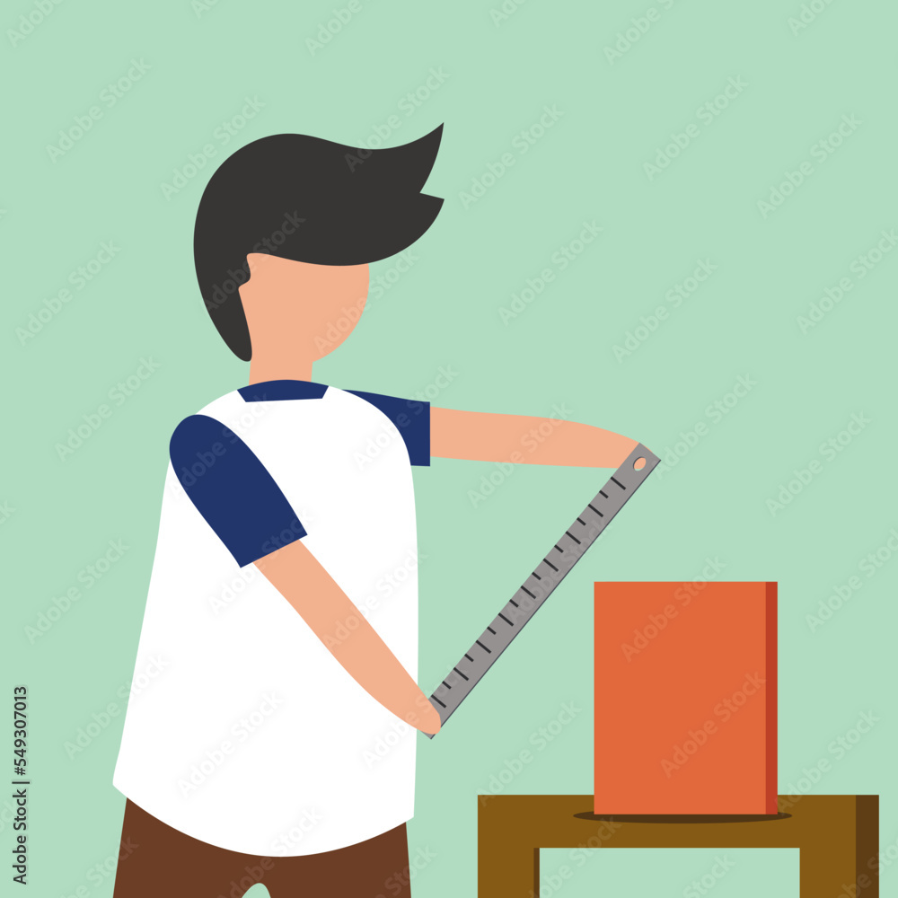 Vector of man engineer use ruler scale measure measurement measuring ...