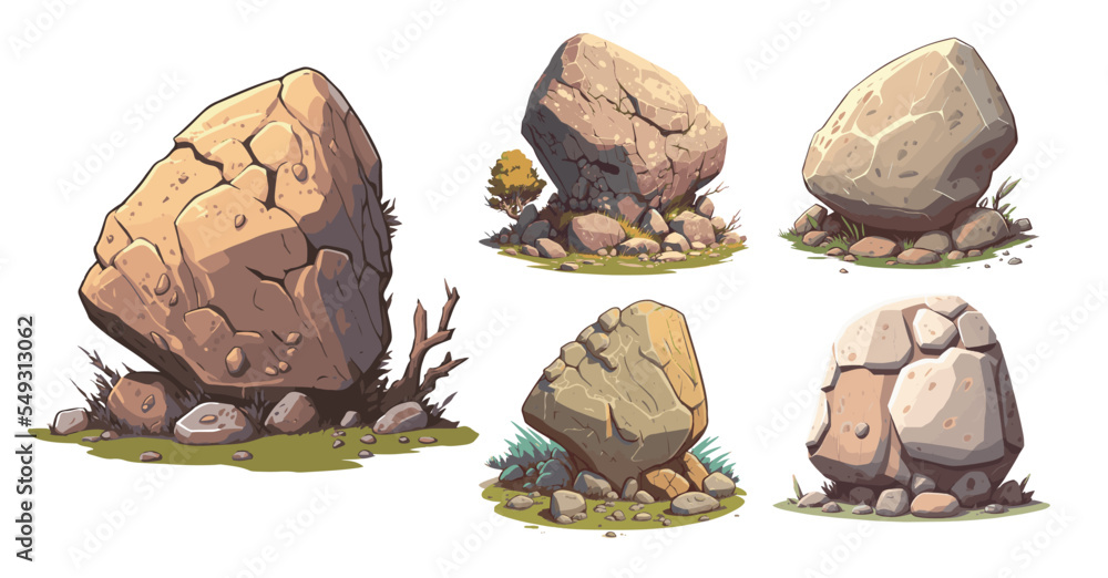 Vector cartoon big rocks set Stock Vector | Adobe Stock