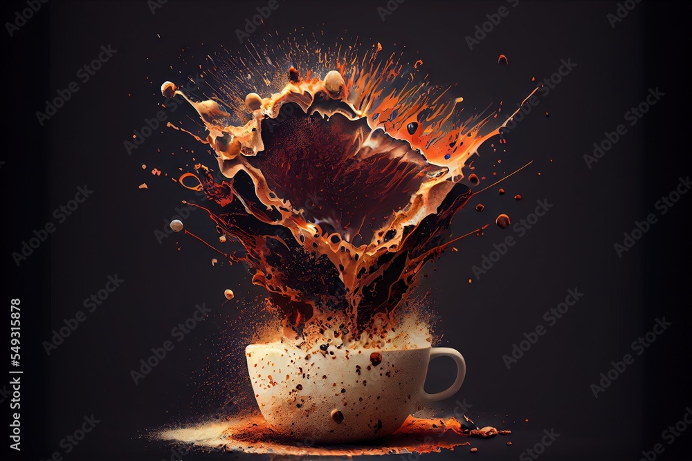 Computer-generated image of exploding coffee. Photorealism and 3D ...
