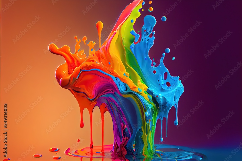 Computer-generated image of a colorful rainbow-colored liquid splashing ...