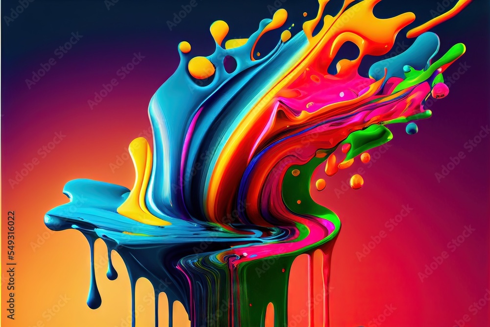 Computer-generated image of a colorful rainbow-colored liquid splashing ...