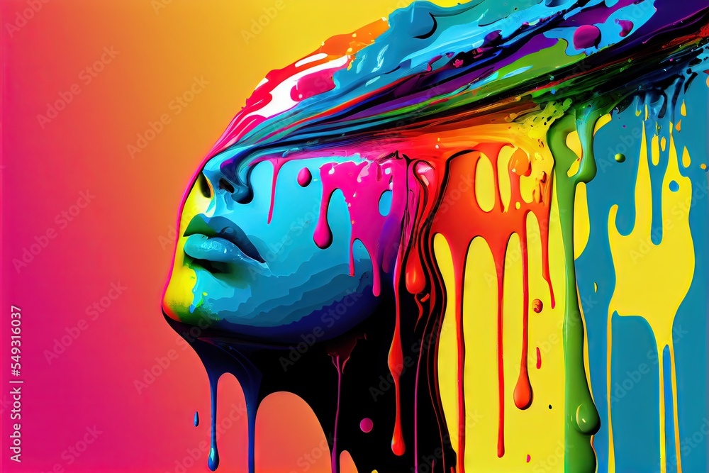 Computer-generated image of a colorful rainbow-colored face liquid ...