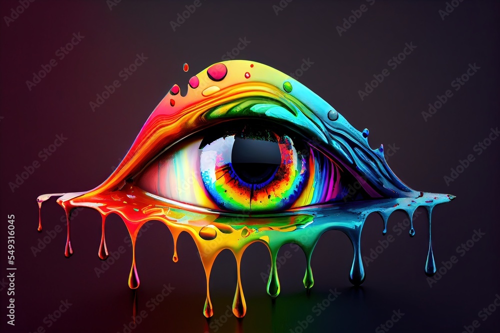 Computer-generated image of a colorful rainbow-colored eye w/ liquid ...