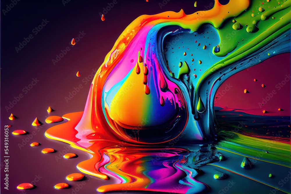 Computer-generated image of a colorful rainbow-colored liquid splashing ...