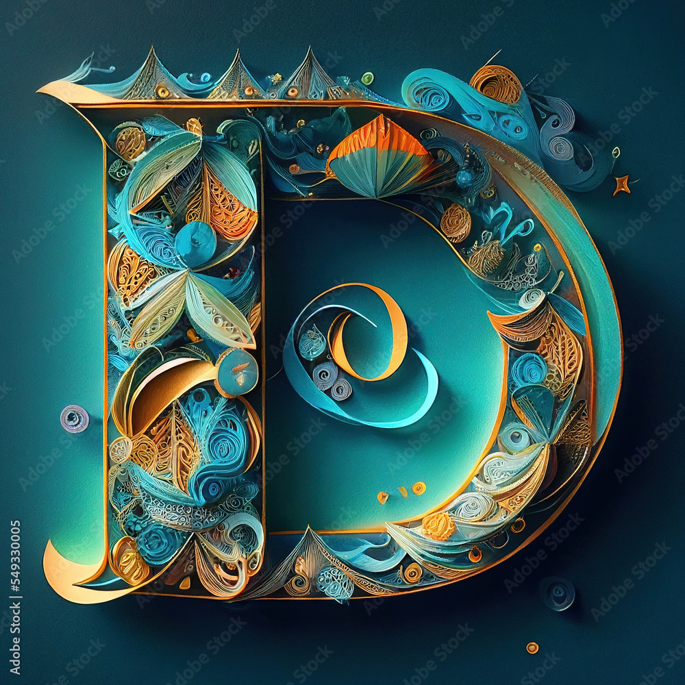 multi dimensional paper quilling, paper cut craft letter D generated ...