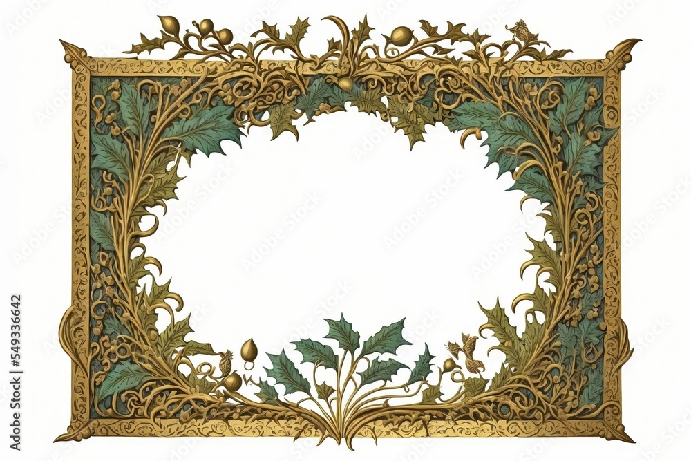 botanical medieval manuscript golden highly detailed frame border with ...
