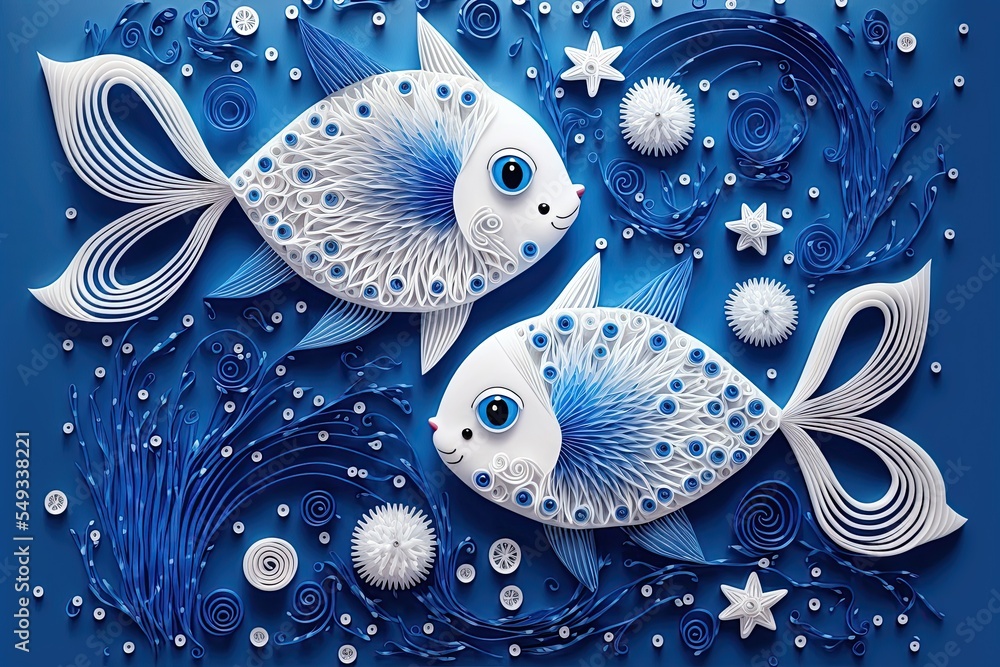 Cute fluffy ragdoll of Pisces zodiac sign made of 3D paper cut quilling ...