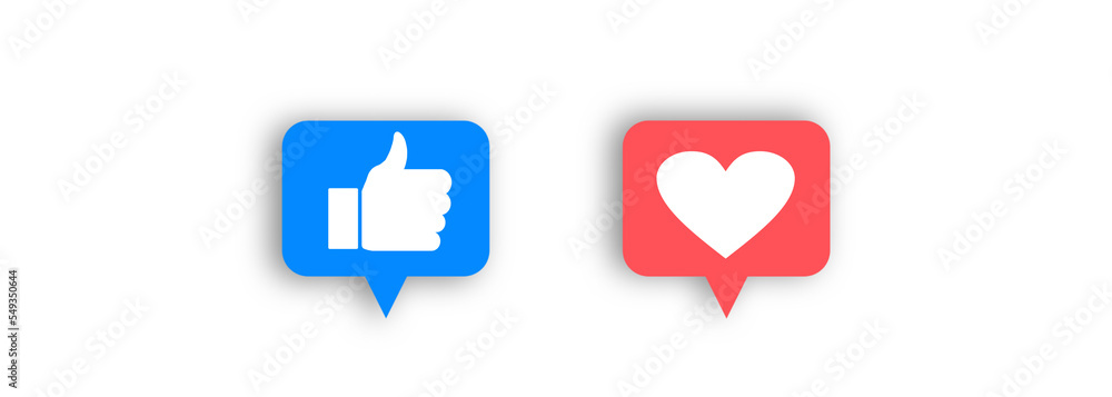 Social network like icons. Like and react icons of likes in red on ...
