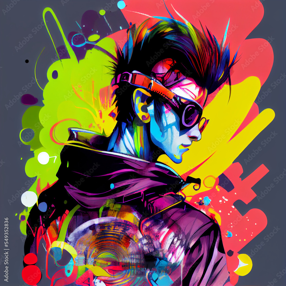 Anime Graffiti atompunk kid Stock Illustration | Adobe Stock