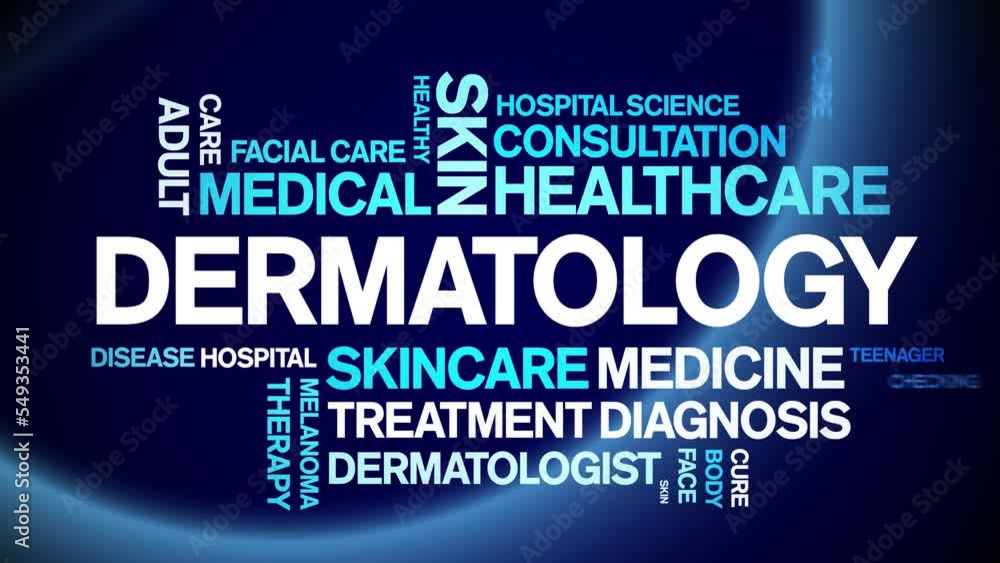 Dermatology animated tag word cloud;text design animation kinetic ...