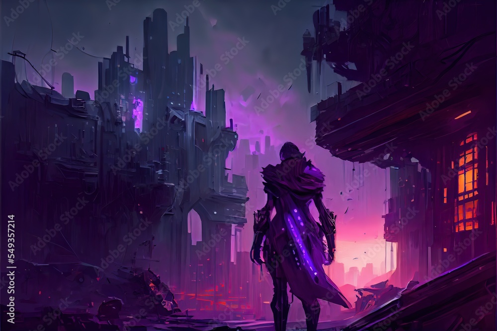 Cyberpunk, purple, fantasy art, city, fantasy city, concept art ...