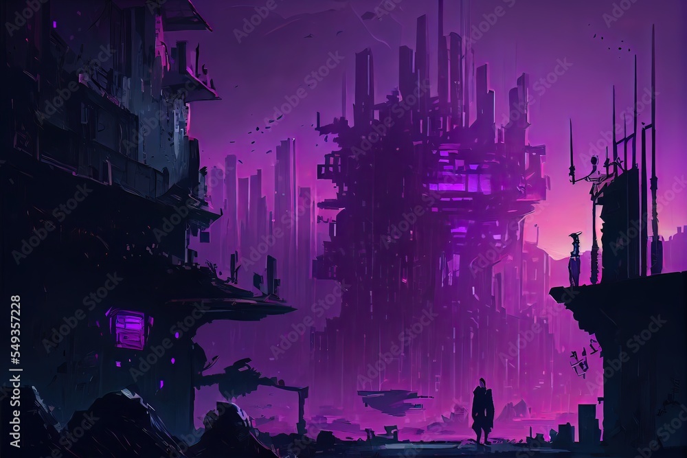 Cyberpunk, purple, fantasy art, city, fantasy city, concept art ...