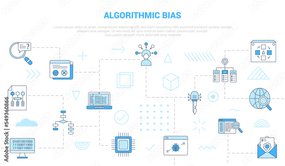 algorithmic bias concept with icon set template banner with modern blue ...