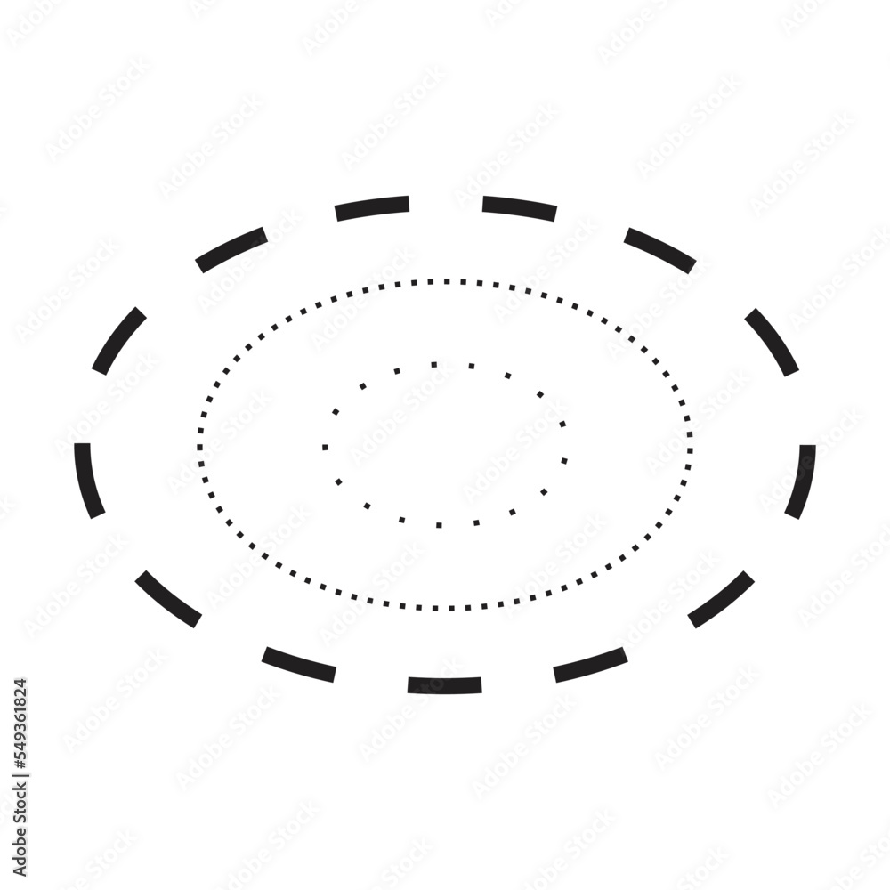 Tracing ellipse shape symbol, dashed and dotted broken line element for preschool, kindergarten ...