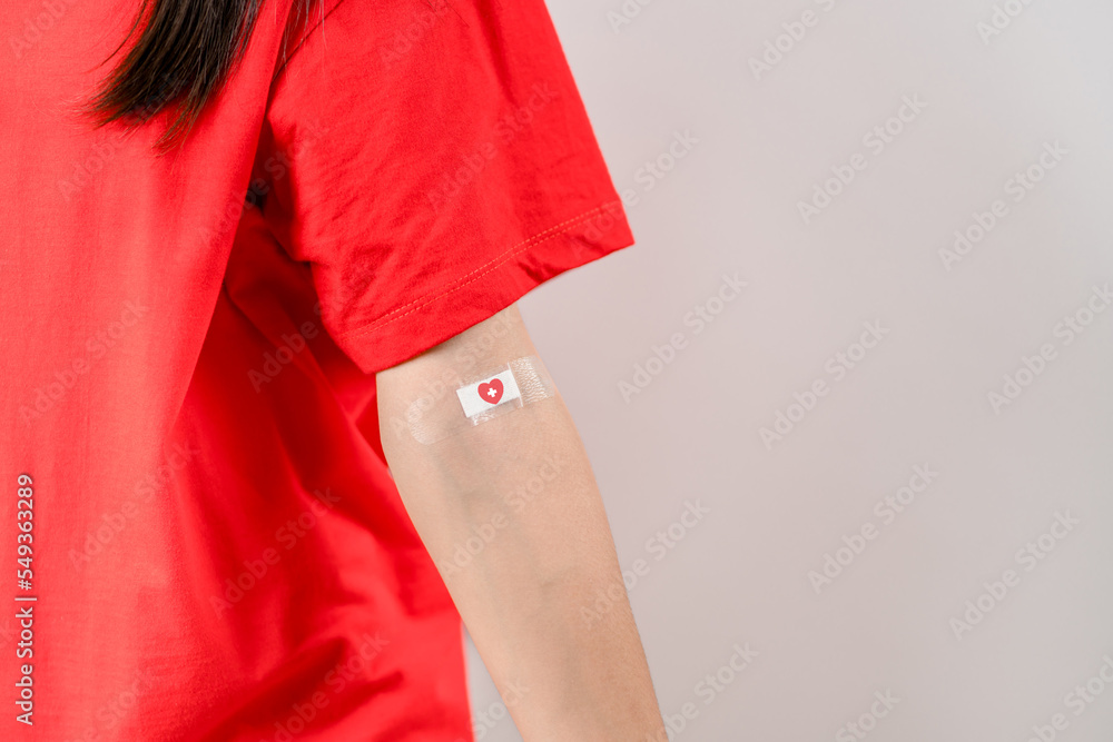 woman showing plaster after donation blood, blood transfusion, world ...
