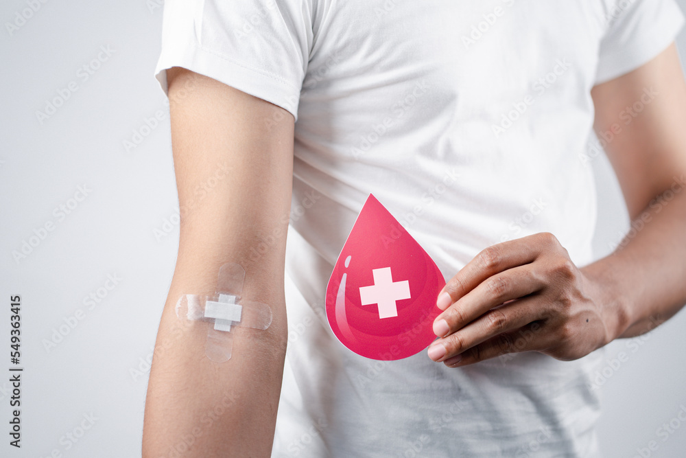 man hands holding donation blood paper cut, blood transfusion, world ...