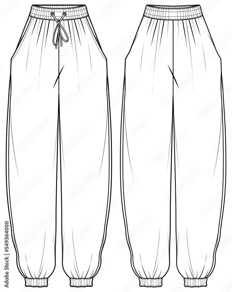 Women's Harem slouch pants flat sketch fashion illustration drawing ...