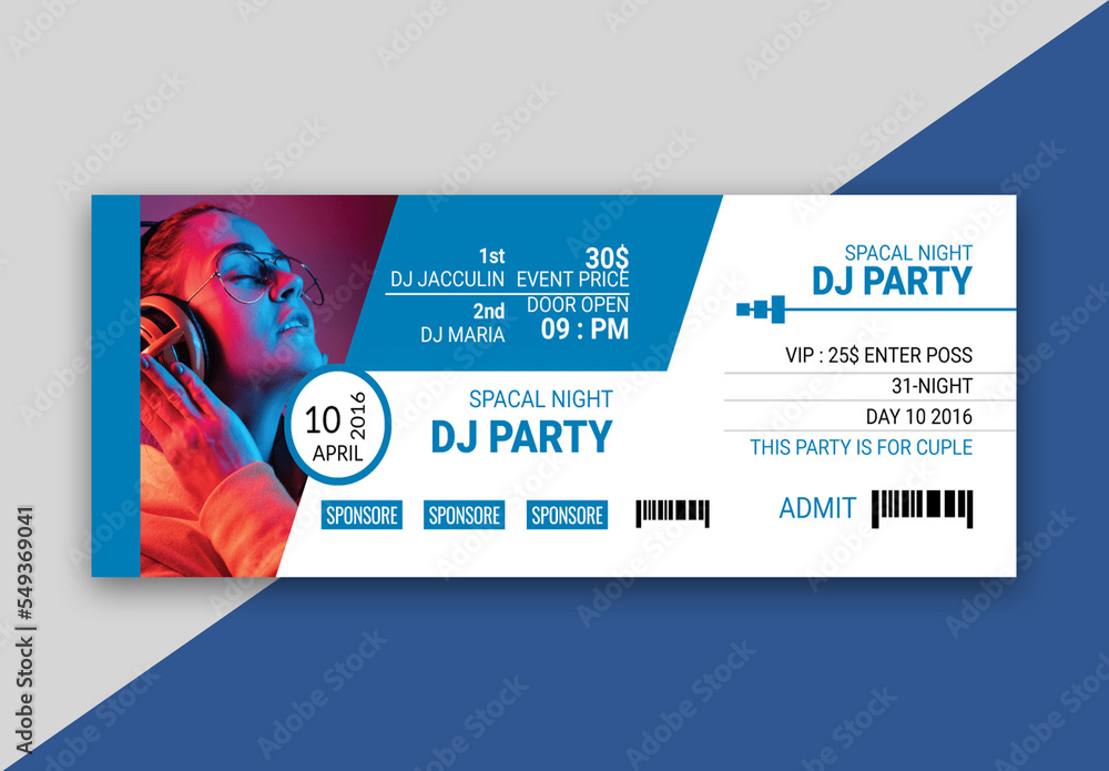 Blue Color Event Ticket Stock Template | Adobe Stock
