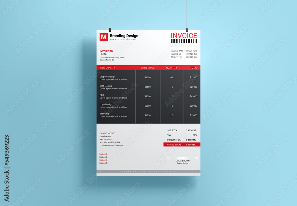 Red Invoice Design Template Layout Stock Template | Adobe Stock