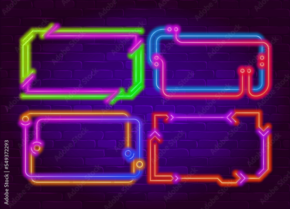 Set of futuristic neon frames. Collection of neon borders. Abstract ...
