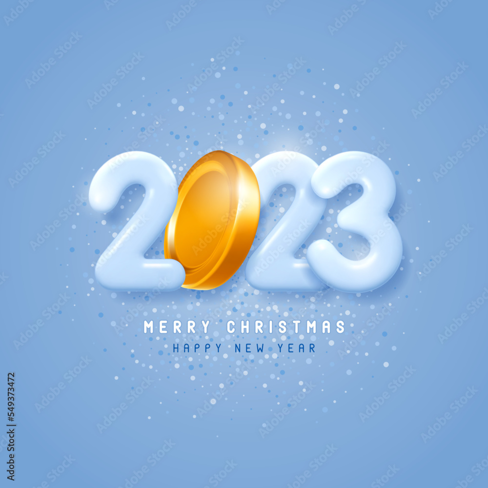 Happy New Year 2023. Realistic 3d numbers made of glossy plastic in ...