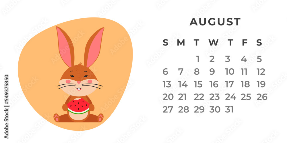 Desktop calendar design template for August 2023, the year of the ...