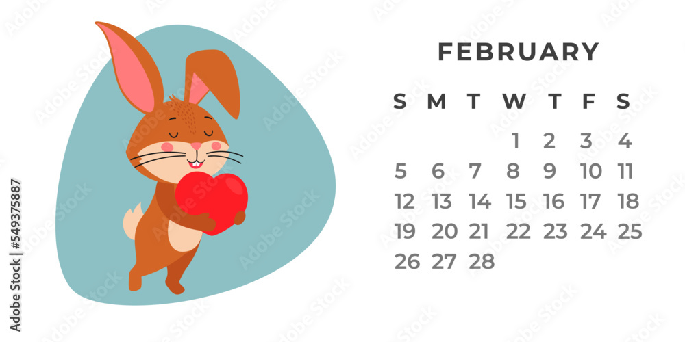 Desktop calendar design template for February 2023, the year of the ...