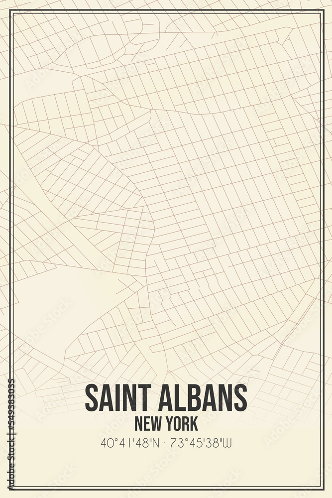 Retro US city map of Saint Albans, New York. Vintage street map. Stock ...