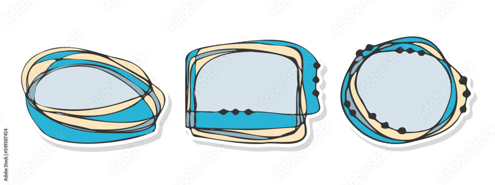 Notebook labels, blank frames, notes, reminders, stickers. Doodle style ...